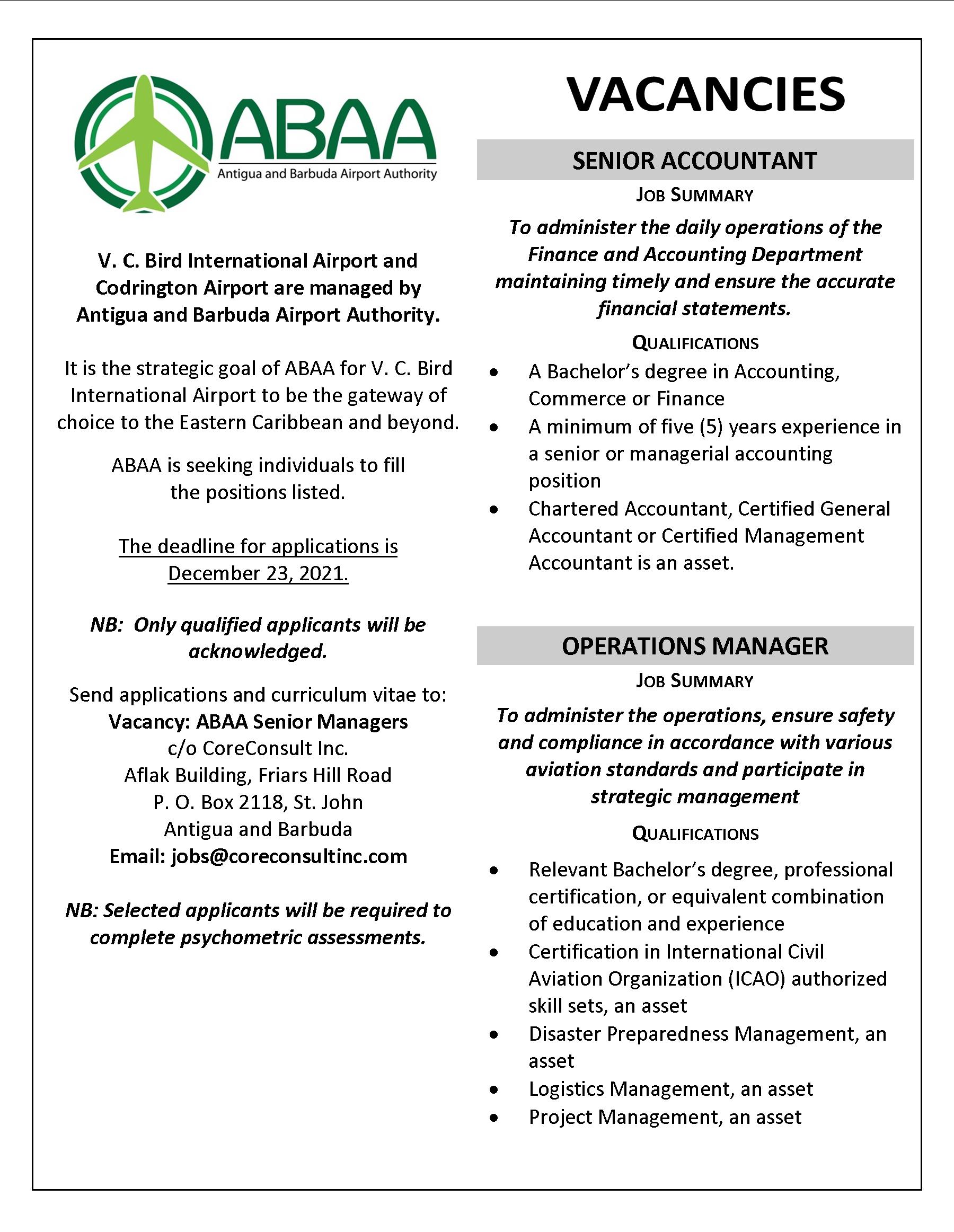 JOB VACANCIES: Antigua & Barbuda Airport Authority - Antigua News Room