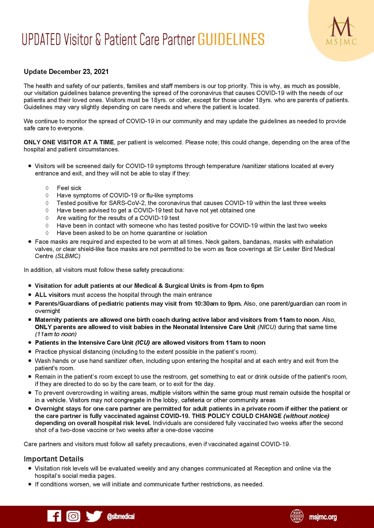 Updated visitor guidelines at the hospital - Antigua News Room