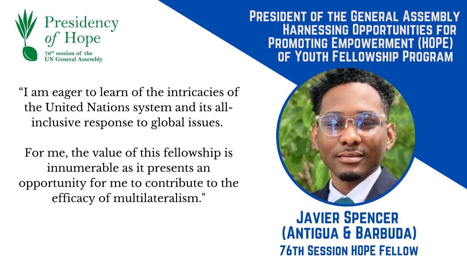 Young diplomat Javier Spencer selected for coveted fellowship at United ...