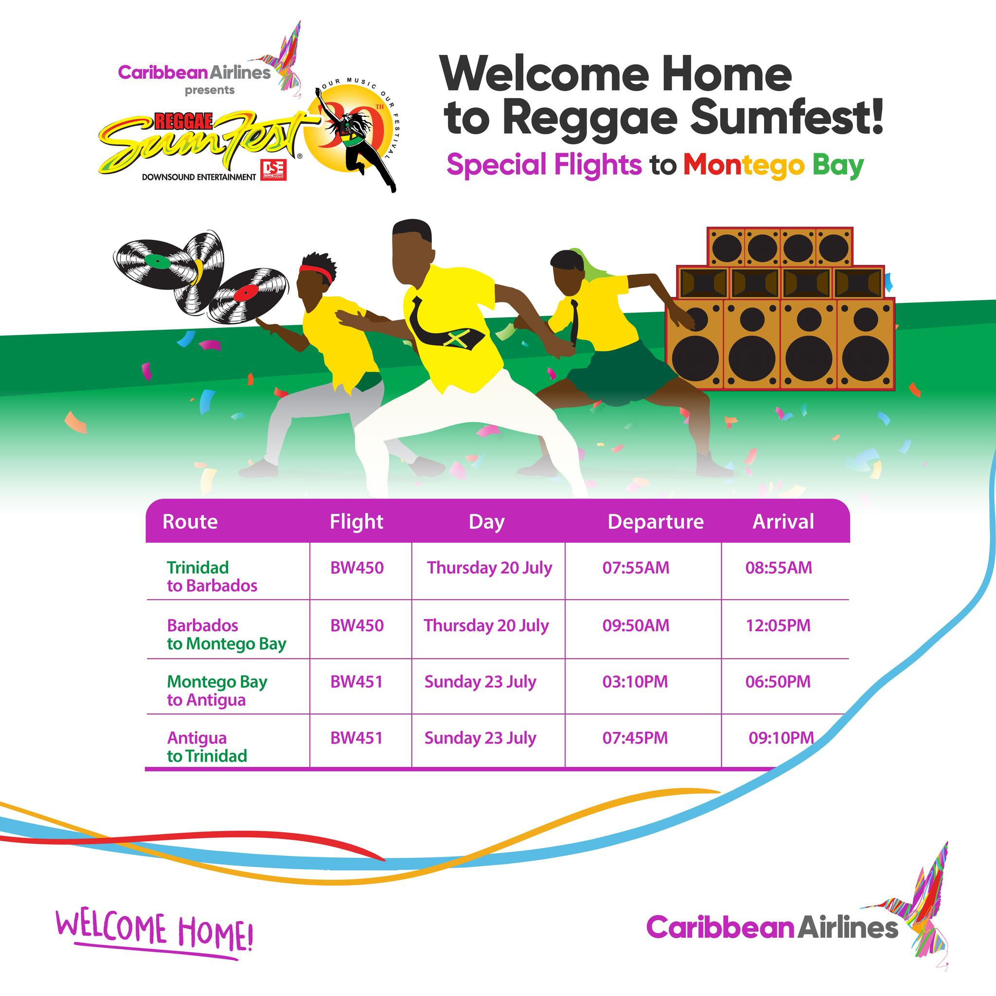 Caribbean Airlines Introduces Special Flights to Montego Bay for Reggae ...