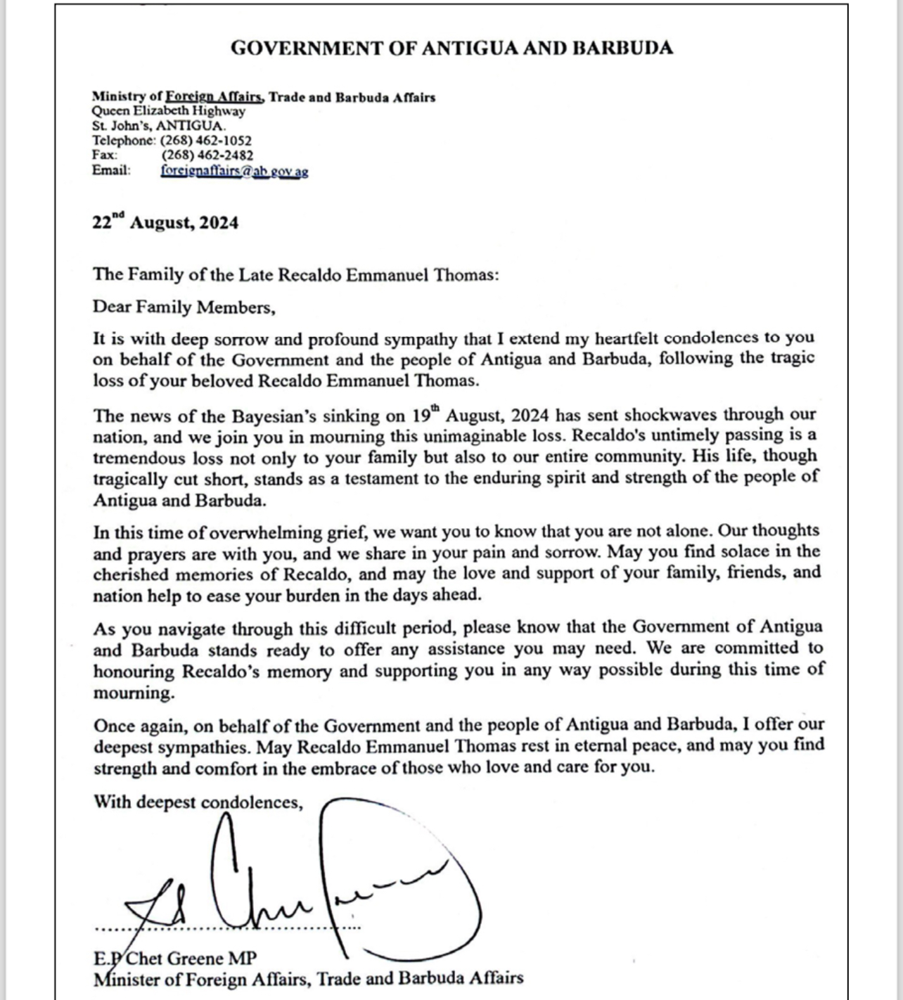 Foreign Affairs Minister Sends Heartfelt Letter Of Condolence to Family ...